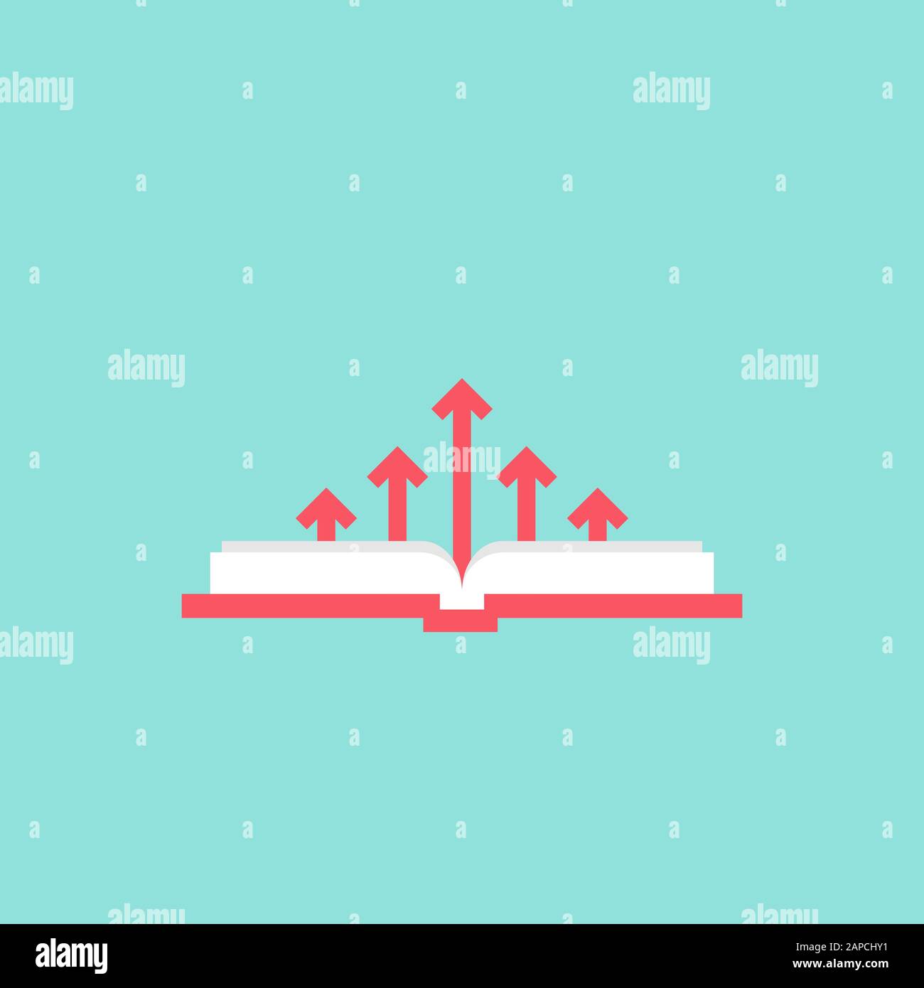 Open squared book with red up arrows. Flat icon isolated on blue ...