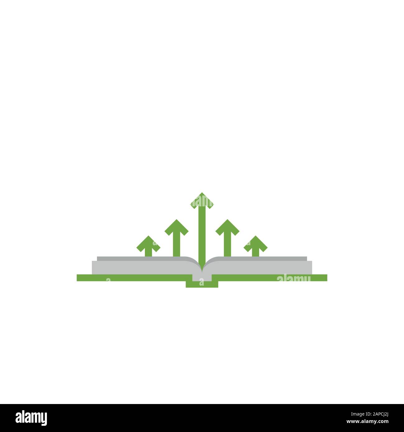 Open squared book with green up arrows. Flat icon isolated on white ...
