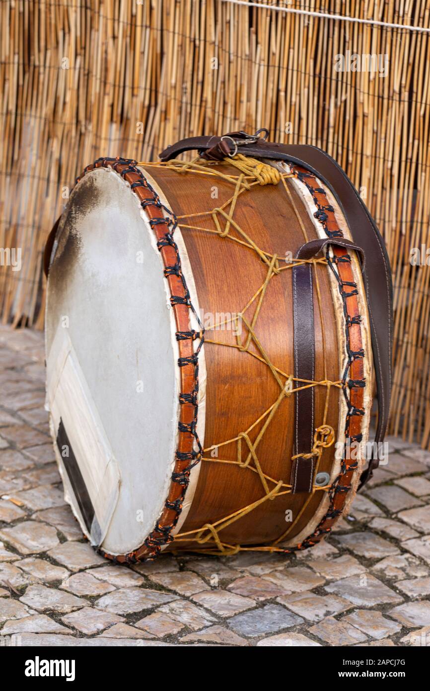 Close up of large medieval drum on the ground Stock Photo - Alamy