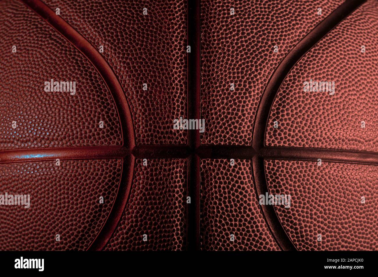 Closeup detail of basketball ball texture background. Blue neon Banner ...