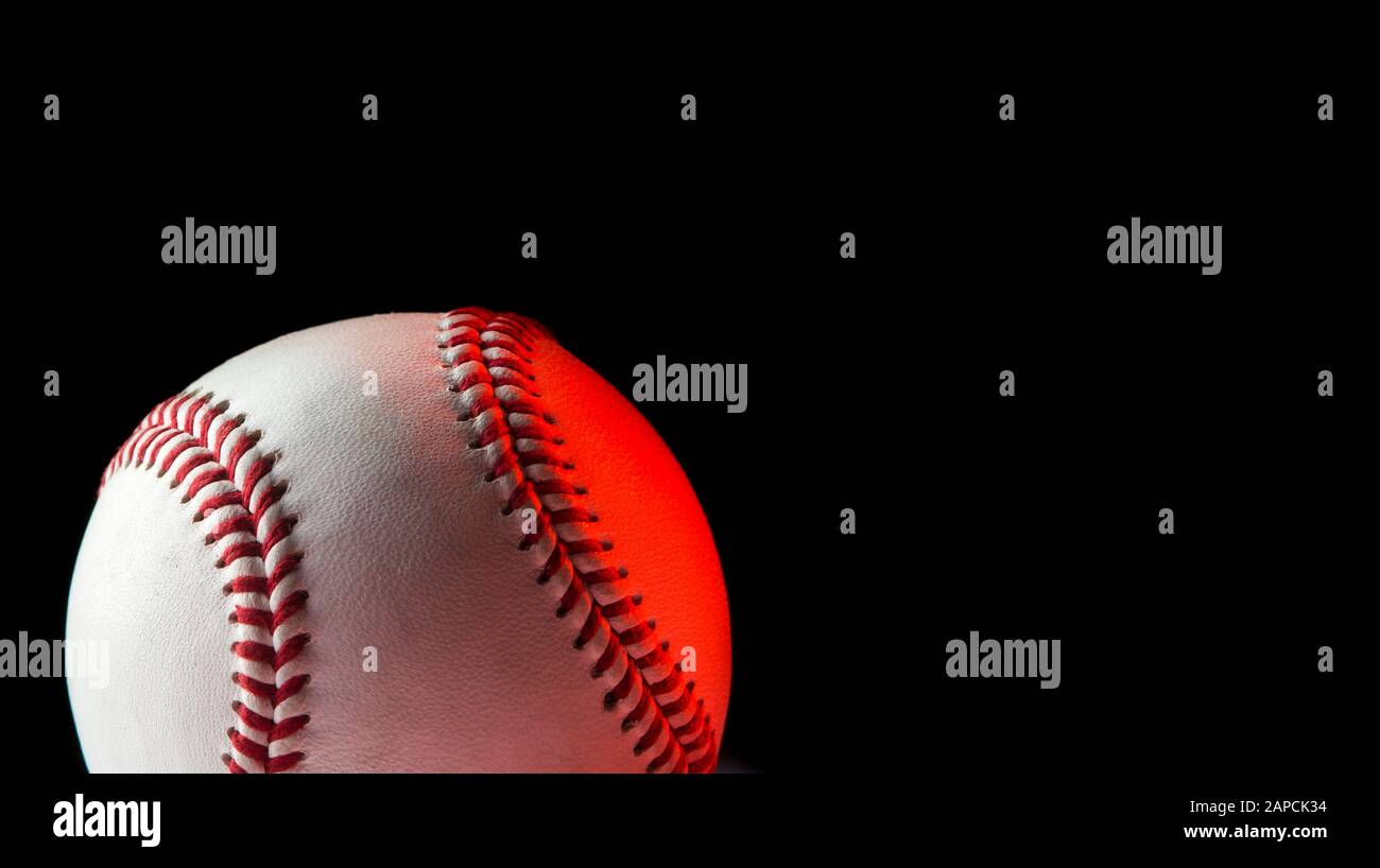 Baseball ball isolated on black background. Blue neon Banner Art ...