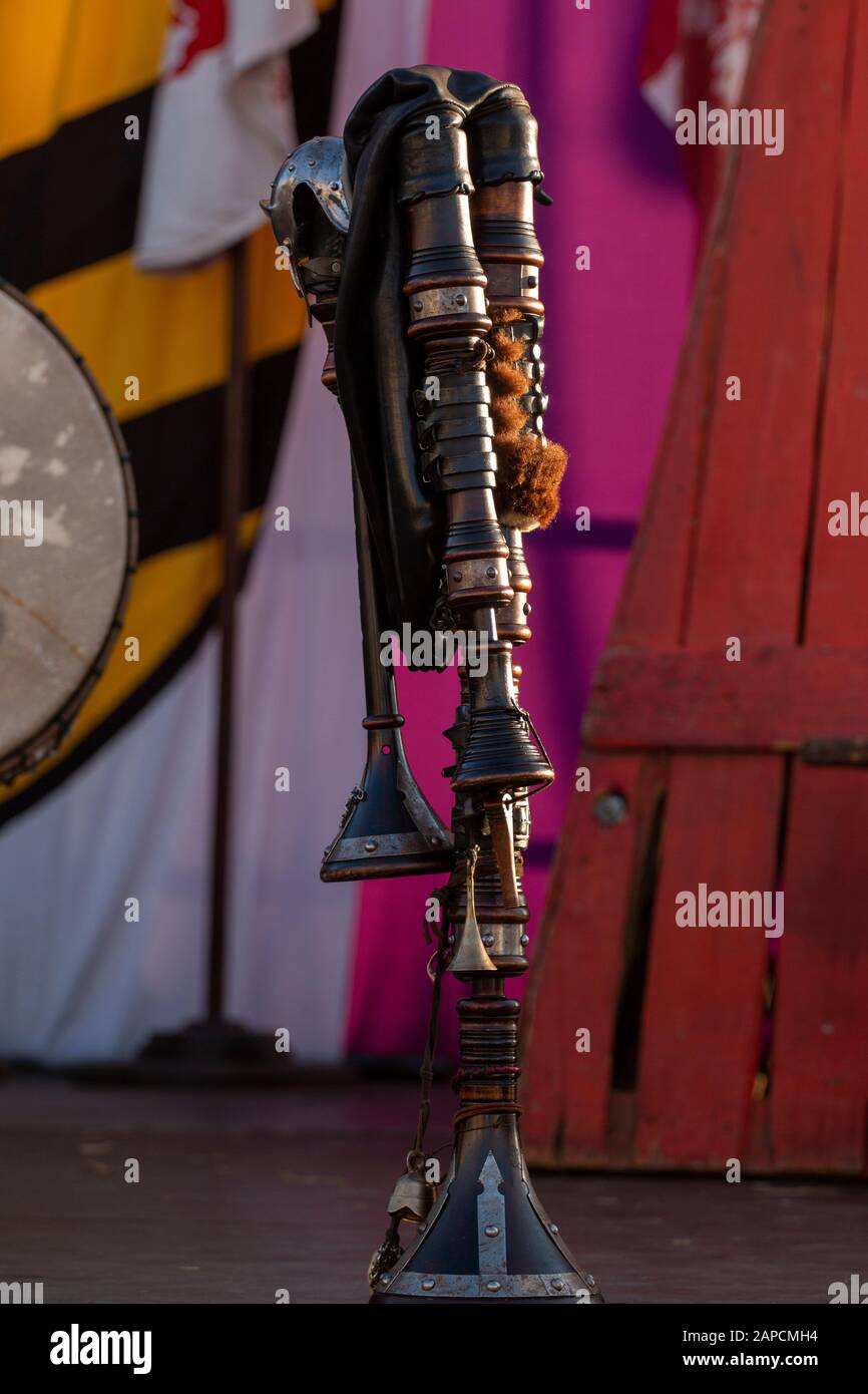 Cool detailed medieval type bagpipe musical instrument Stock Photo - Alamy