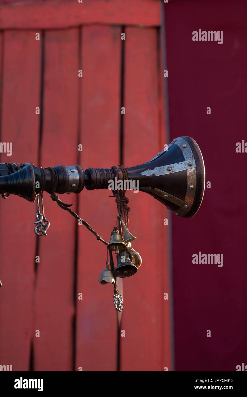 Cool detailed medieval type bagpipe musical instrument Stock Photo - Alamy