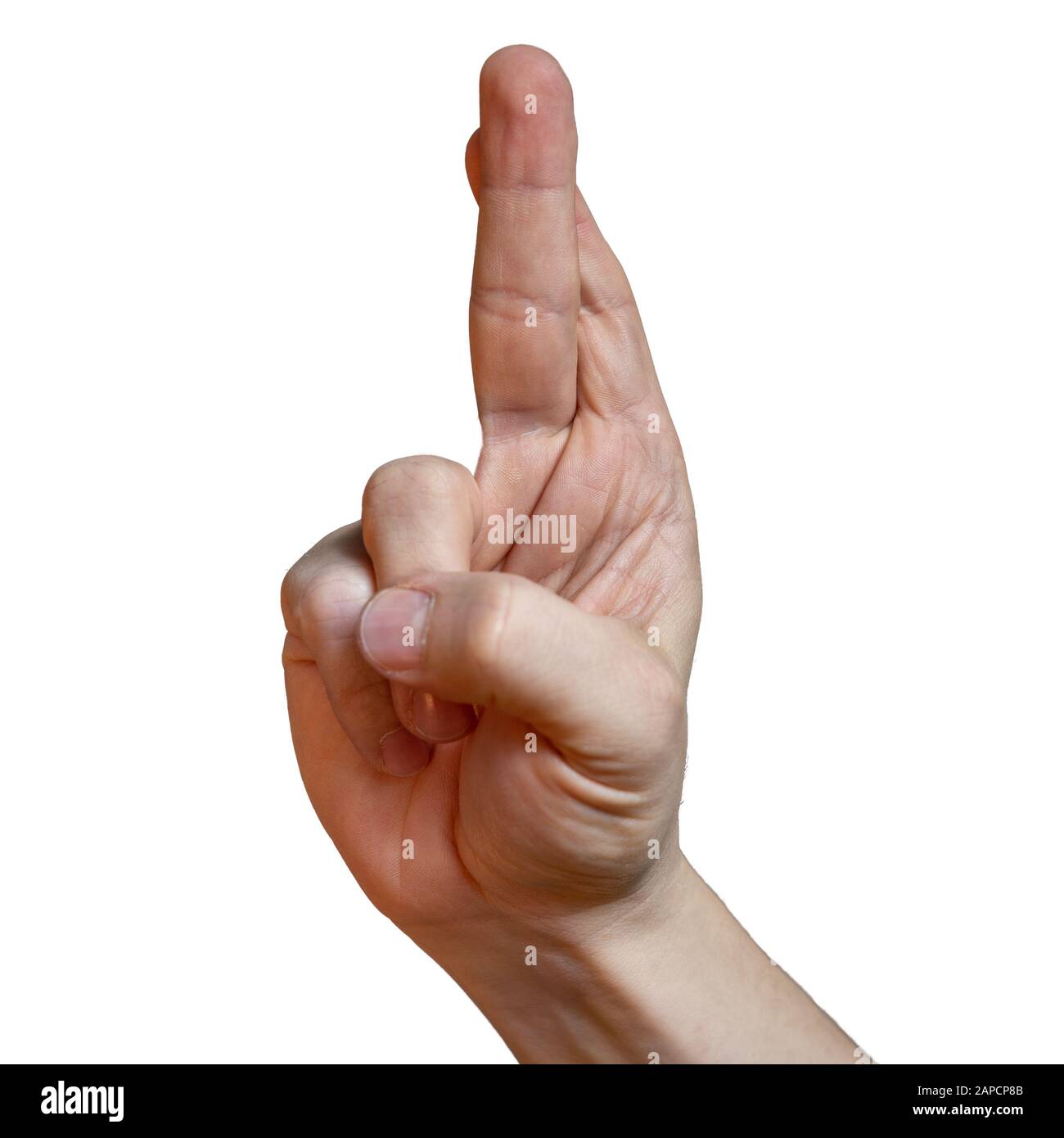 fingers crossed with white background. Hand gesture close up isolated ...