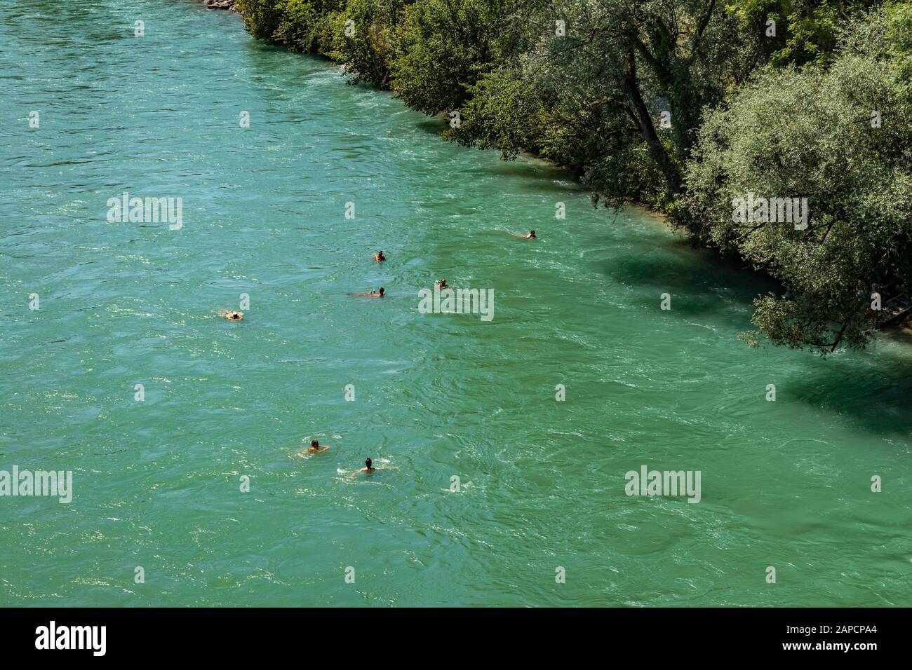 Bern, Switzerland - July 30, 2019: View of Aare river at sunny summer ...