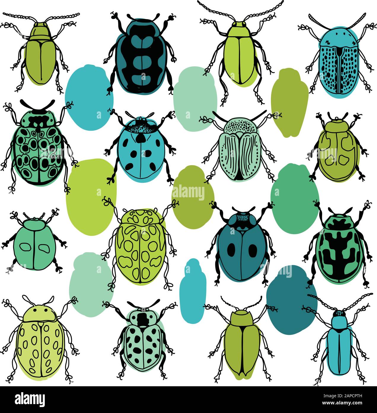 Bright Colorful Beetles and Dots Design for Kids on White Background ...