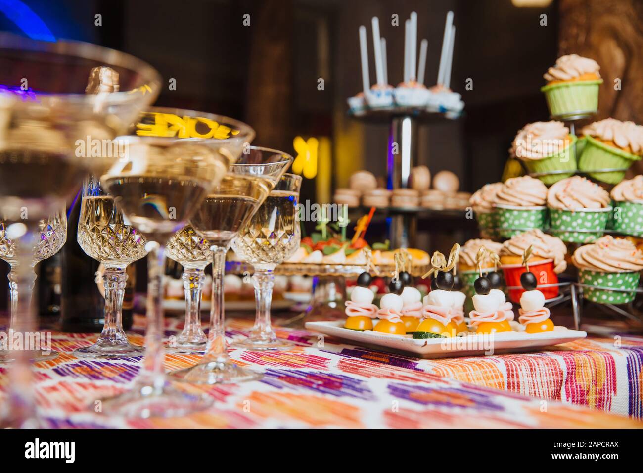 Delicious reception candy bar dessert table. Candy bar table. Cakes and ...