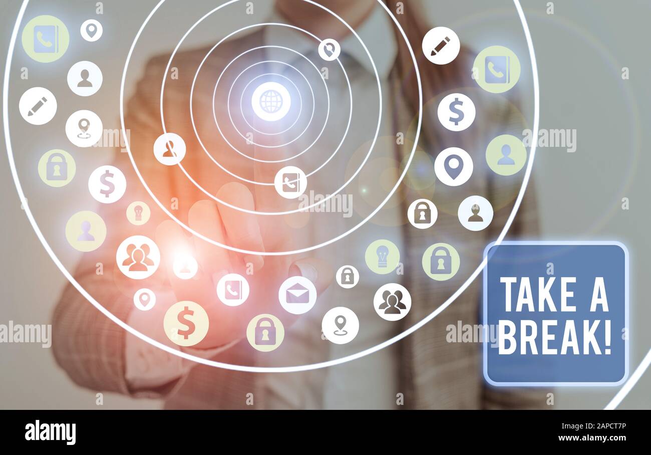 Writing note showing Take A Break. Business concept for Resting Stop ...