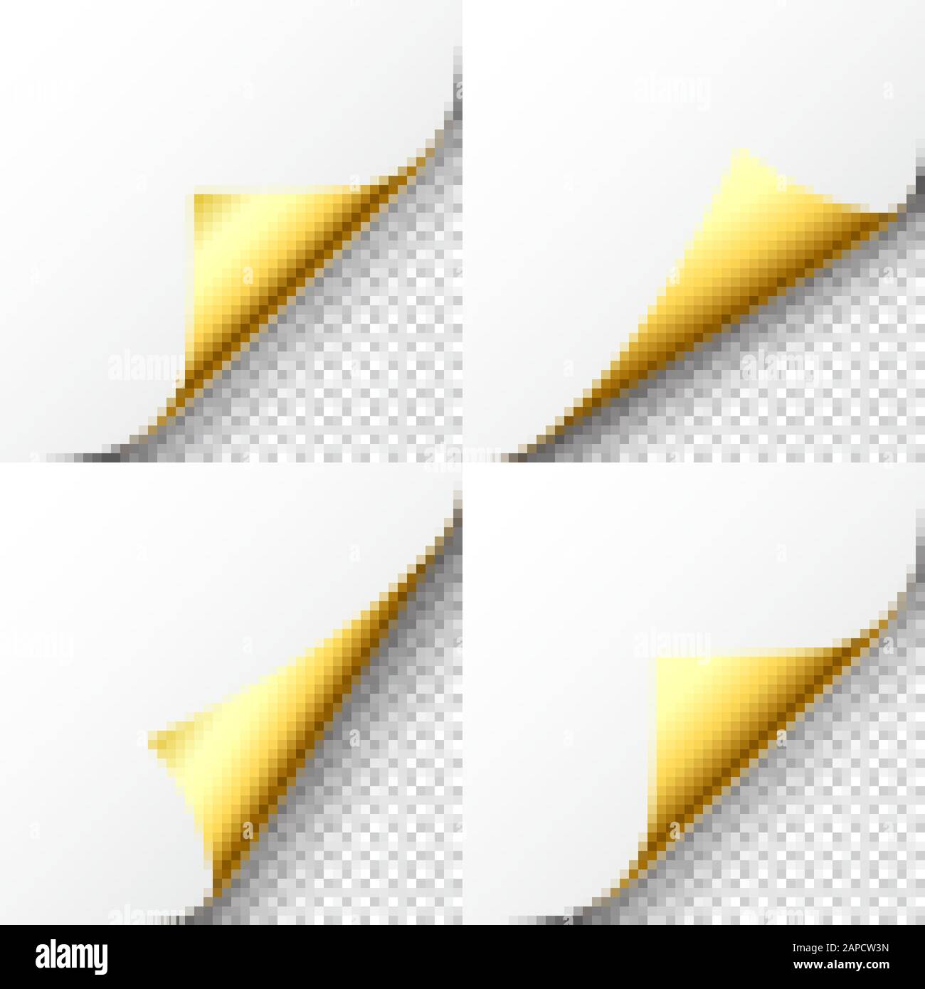 Realistic golden curled page corner set. Greeting card design element ...