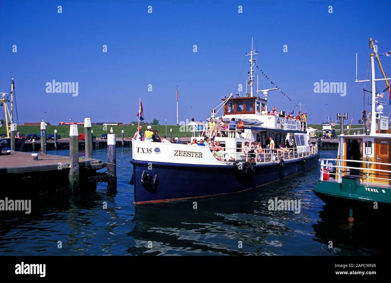 Tourist cruise ship ZEESTER, Oudeschild harbour, Texel island, North ...