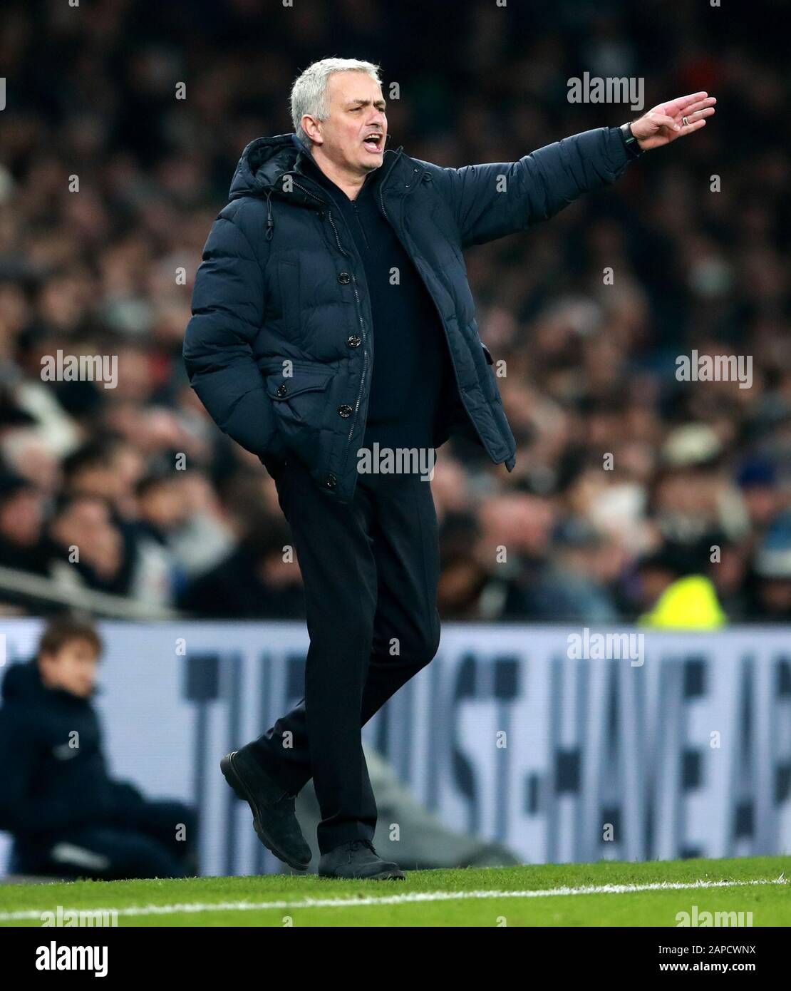 Tottenham Hotspur manager Jose Mourinho gestures on the touchline ...