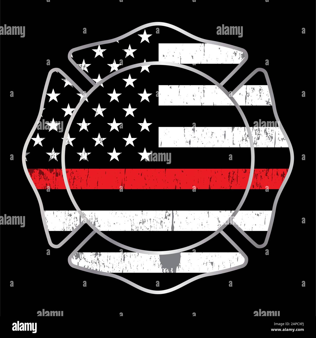 A fireman thin red line badge emblem illustration. Vector EPS 10 ...