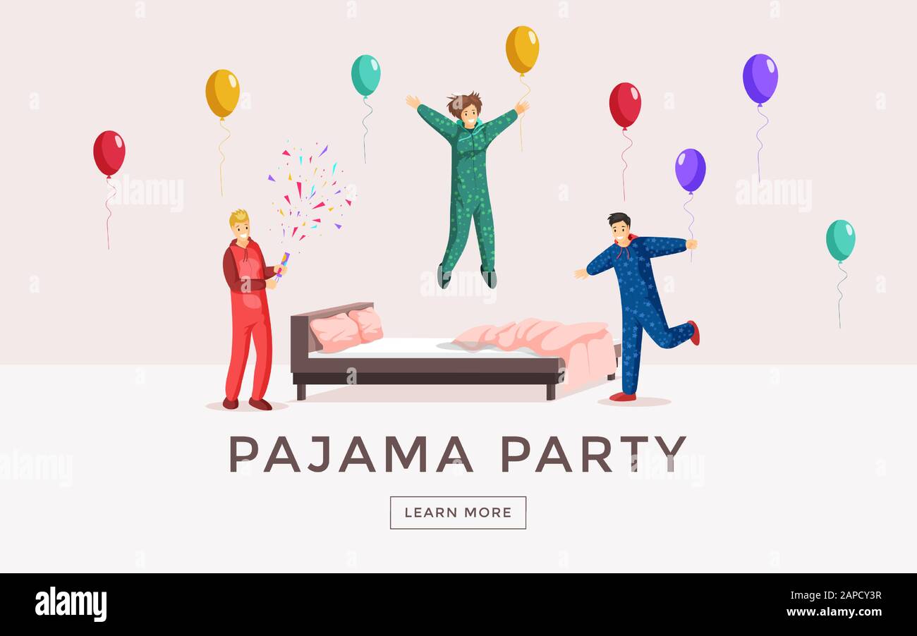 Pajama party web banner vector template. Overnight stay landing page ...