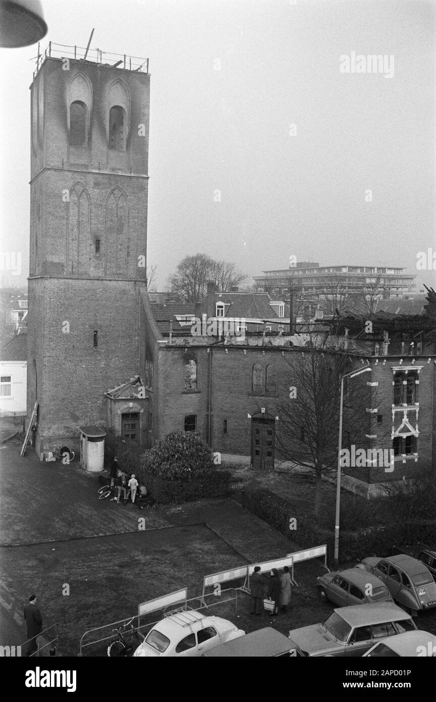 Burnt church and old town hall, Hilversum, exterior Date: December 7 ...