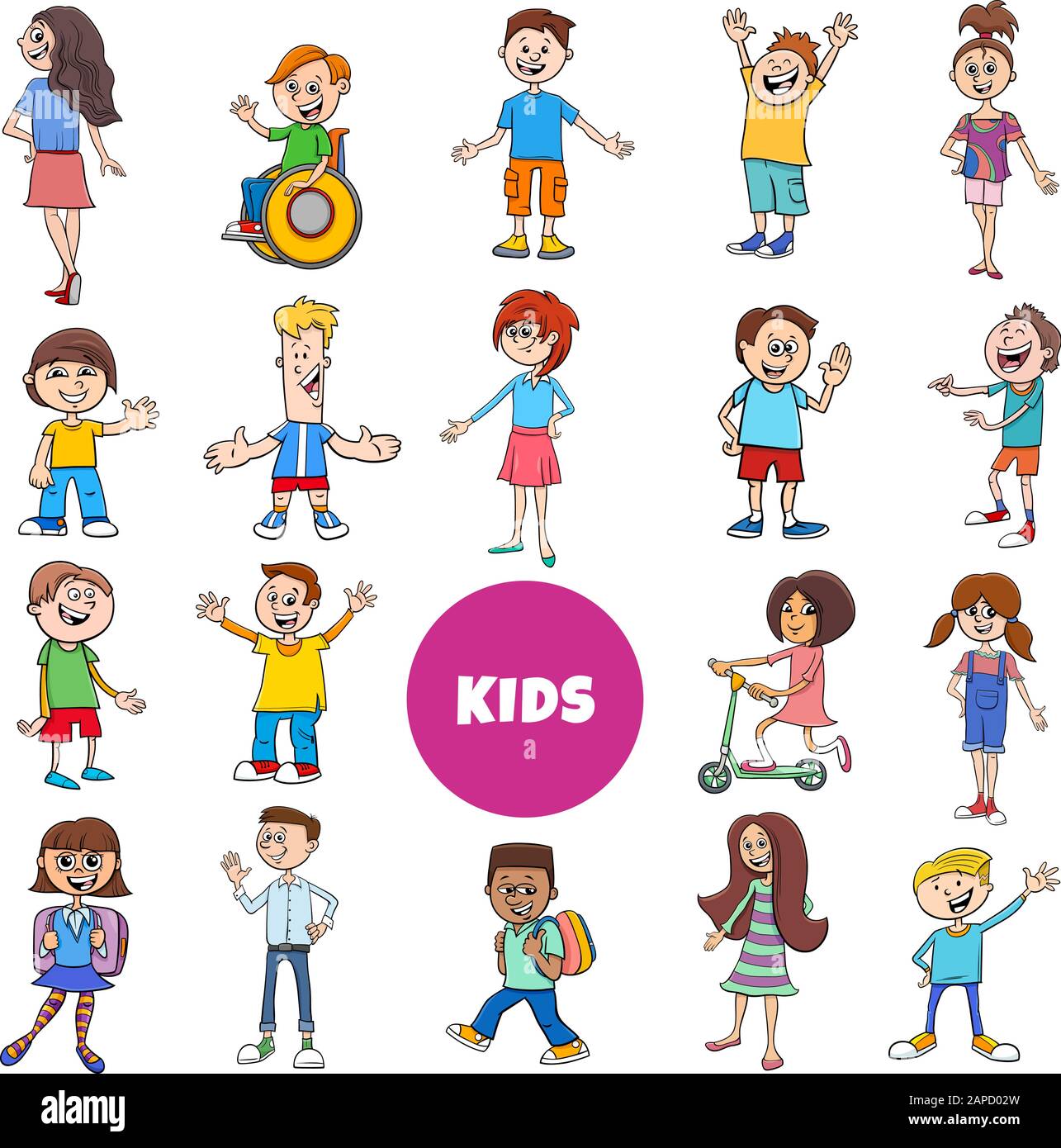 Cartoon Illustration of Children and Teenagers Comic Characters Large ...