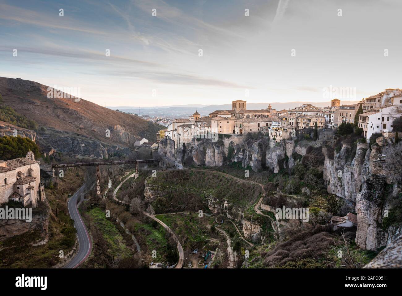 Panoramic view of the cliffs of the Huecar River gorge and the medieval ...