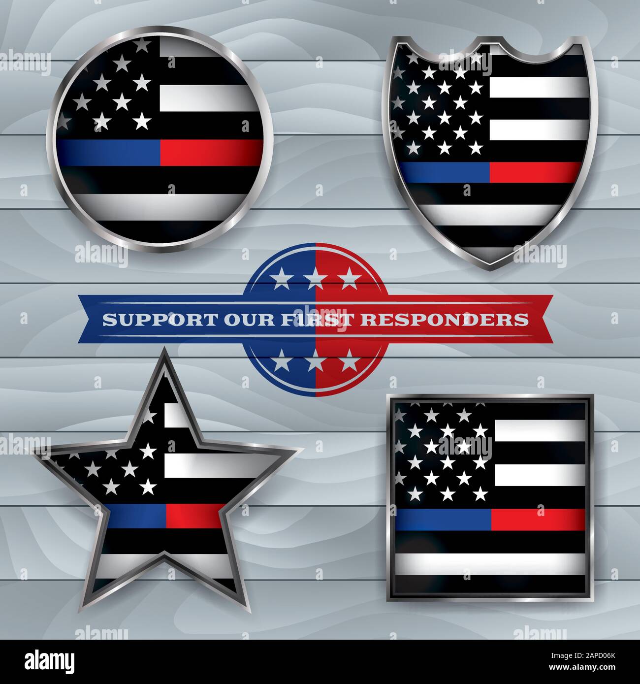 A set of police and firefighter emblems and badges illustration. Vector ...