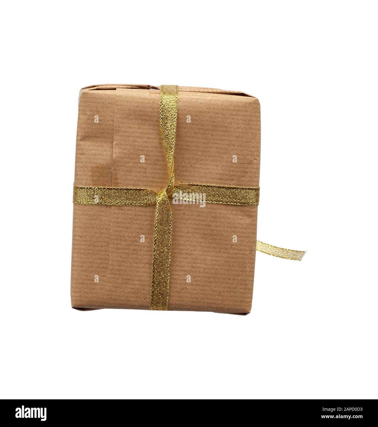 rectangular box wrapped in brown kraft paper and tied with a silk red ...
