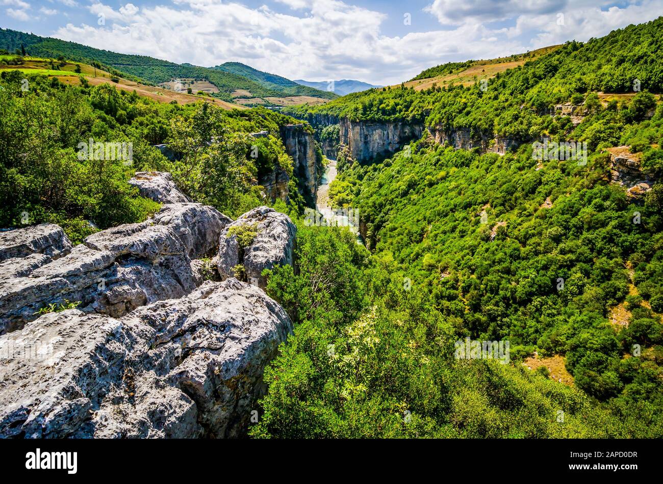 Canyon Osumi with blue water near Corovode, Alabnia in summer Stock ...