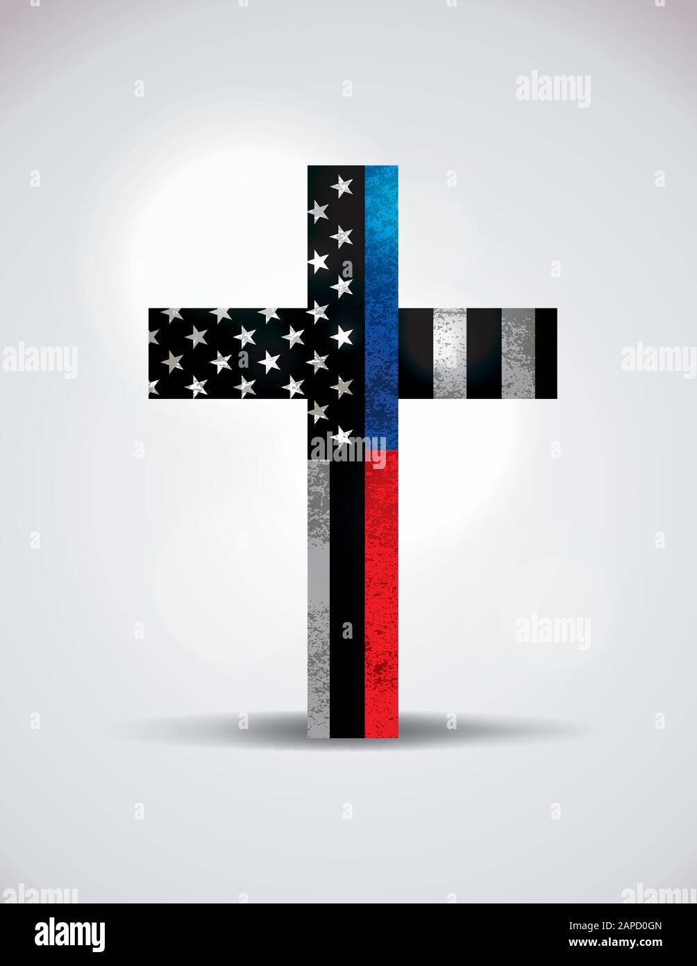 A christian cross with police and firefighter support flag illustration ...