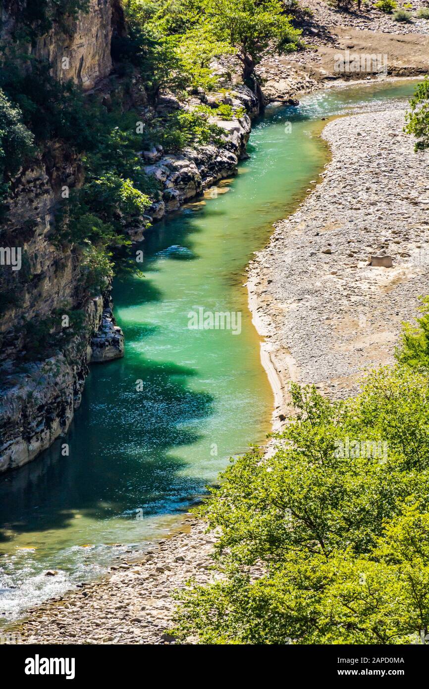 Canyon Osumi with blue water near Corovode, Alabnia in summer Stock ...