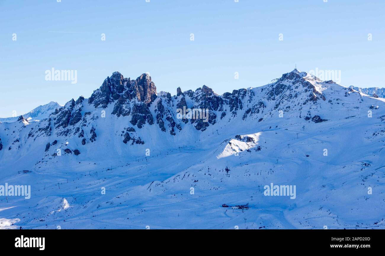 Cime Caron val thorens gondola cabin view sunset snowy mountain ...