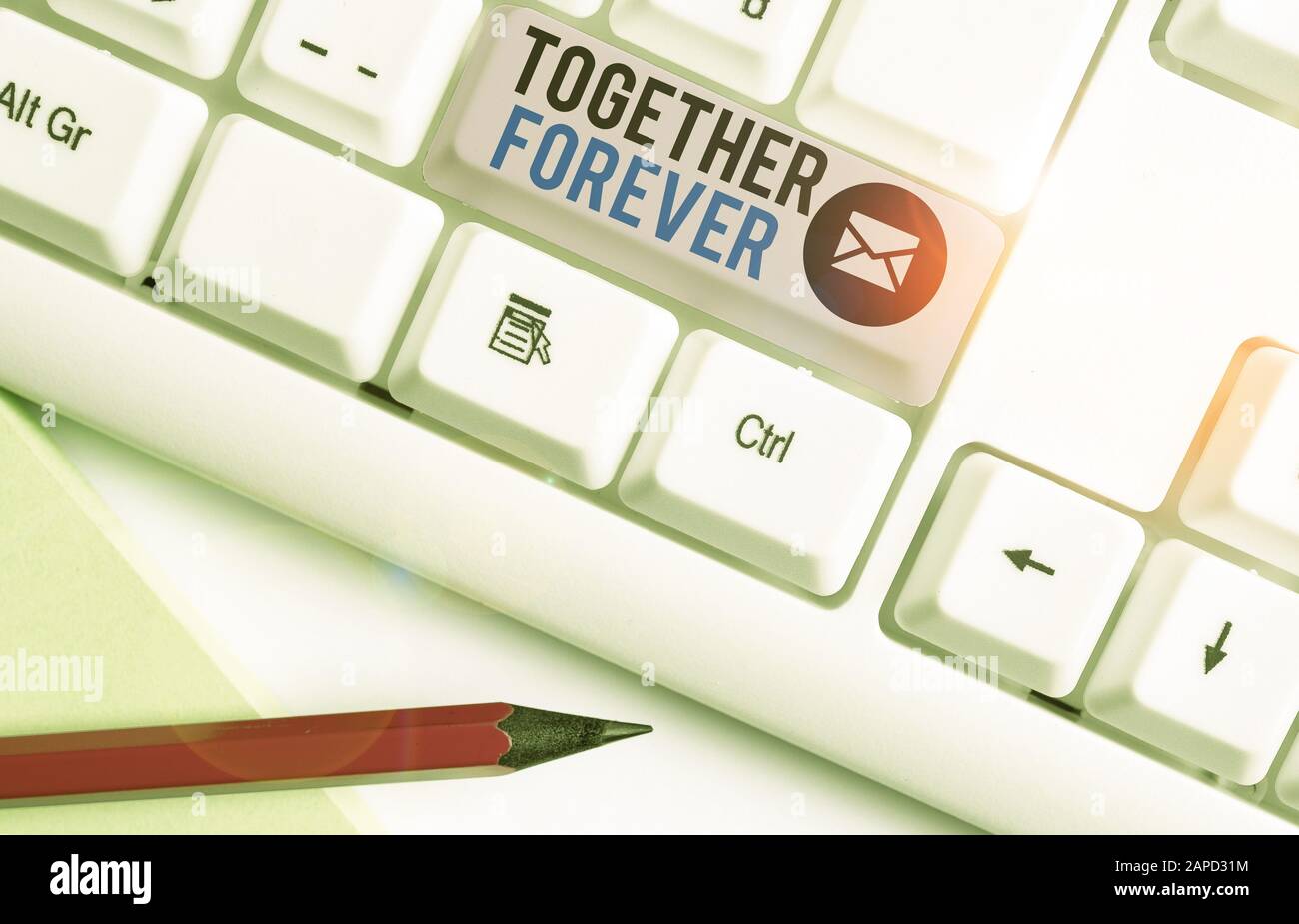 Writing note showing Together Forever. Business concept for showing who ...