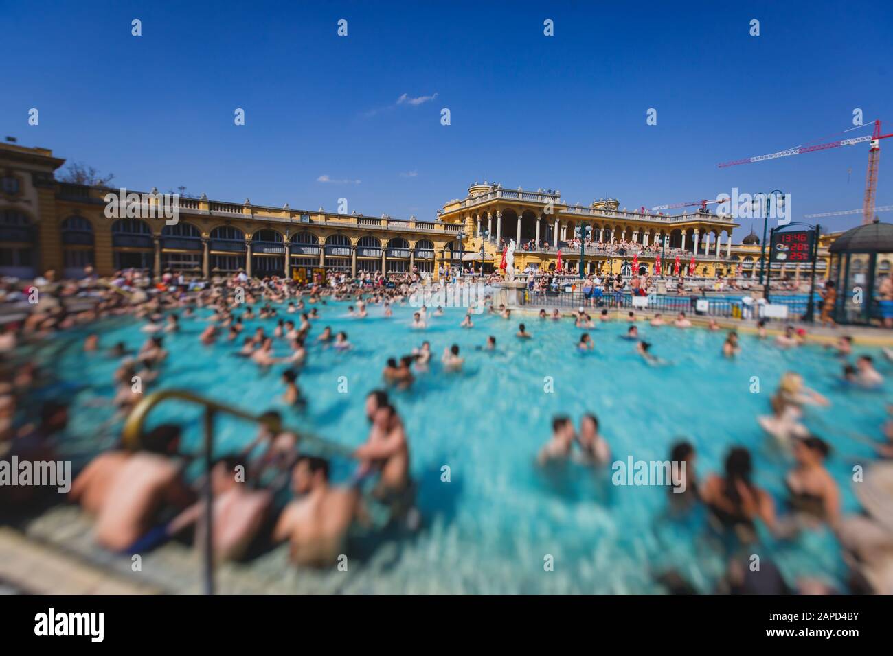 Budapest Spa Szechenyi Thermal Bath spa swimming pool with blue sky in ...