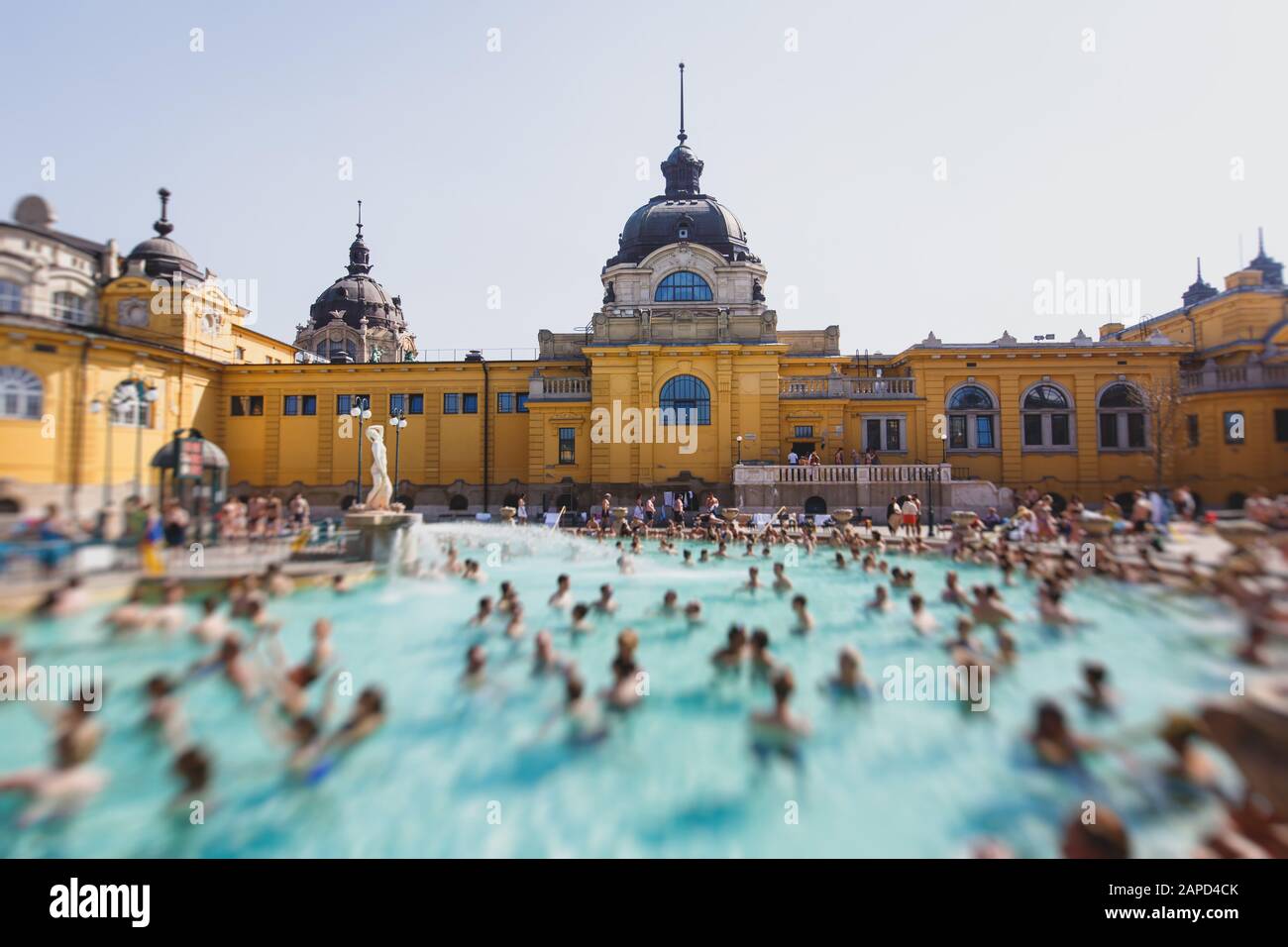 Budapest Spa Szechenyi Thermal Bath spa swimming pool with blue sky in ...