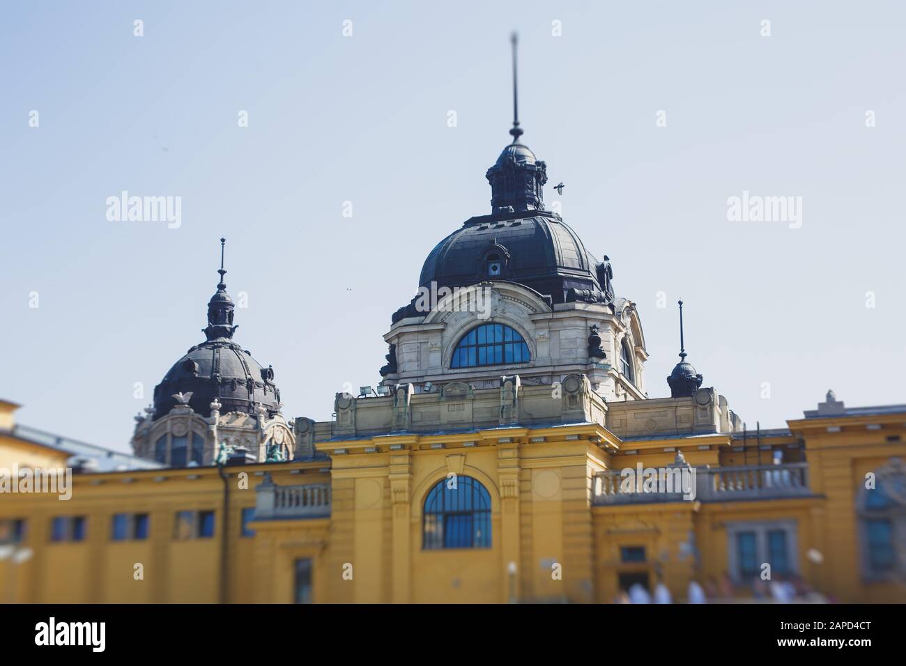 Budapest Spa Szechenyi Thermal Bath spa swimming pool with blue sky in ...