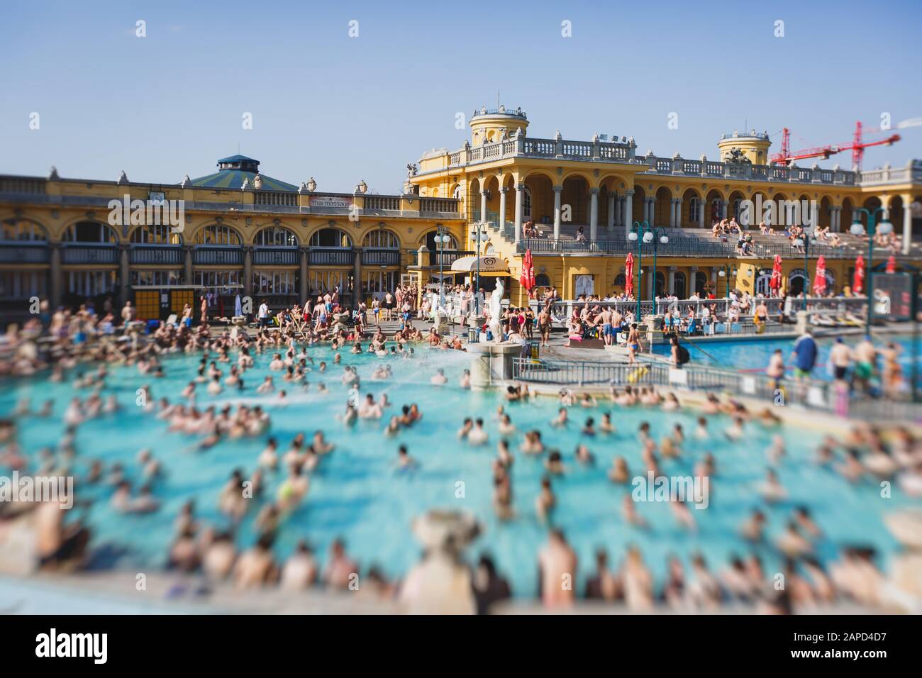 Budapest Spa Szechenyi Thermal Bath spa swimming pool with blue sky in ...