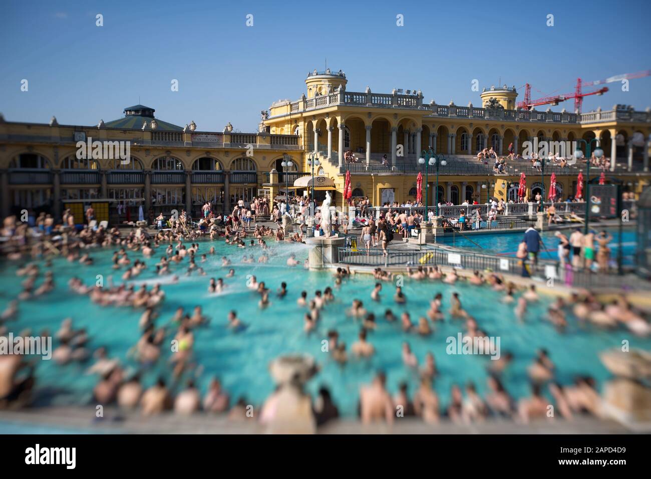 Budapest Spa Szechenyi Thermal Bath spa swimming pool with blue sky in ...
