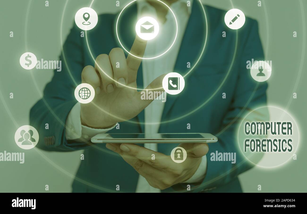 Text sign showing Computer Forensics. Business photo text the ...