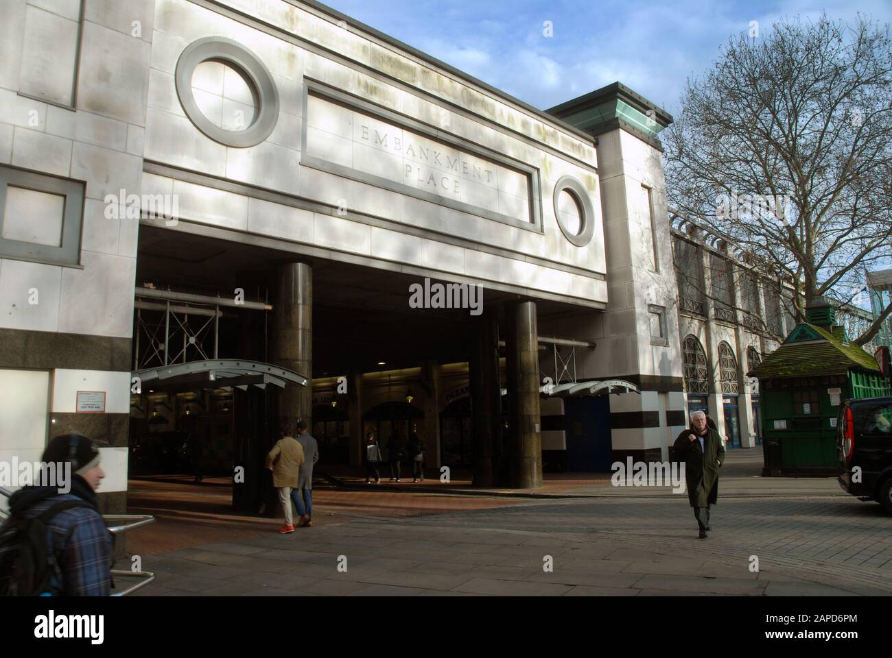 Entrance to the Embankment Place shops underneath the railway ...