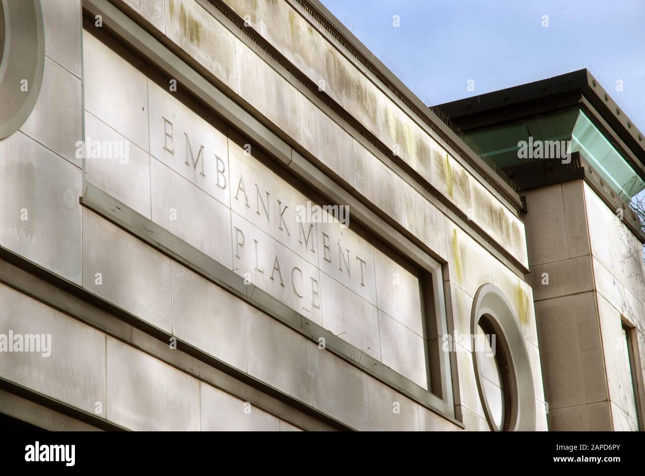 Entrance to the Embankment Place shops underneath the railway ...
