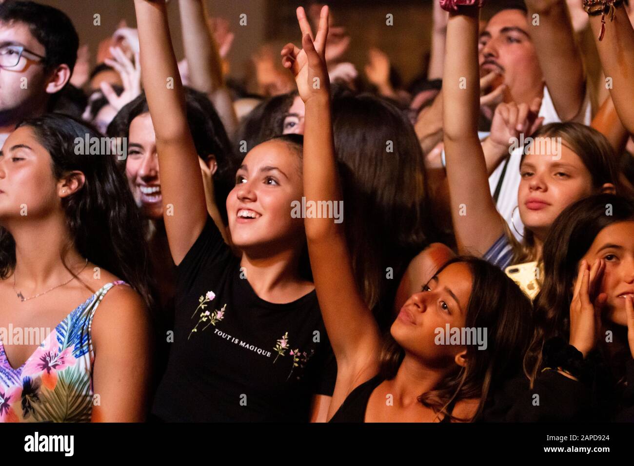 FARO, PORTUGAL: 5th SEPTEMBER, 2019 - Audience watch music artist on ...