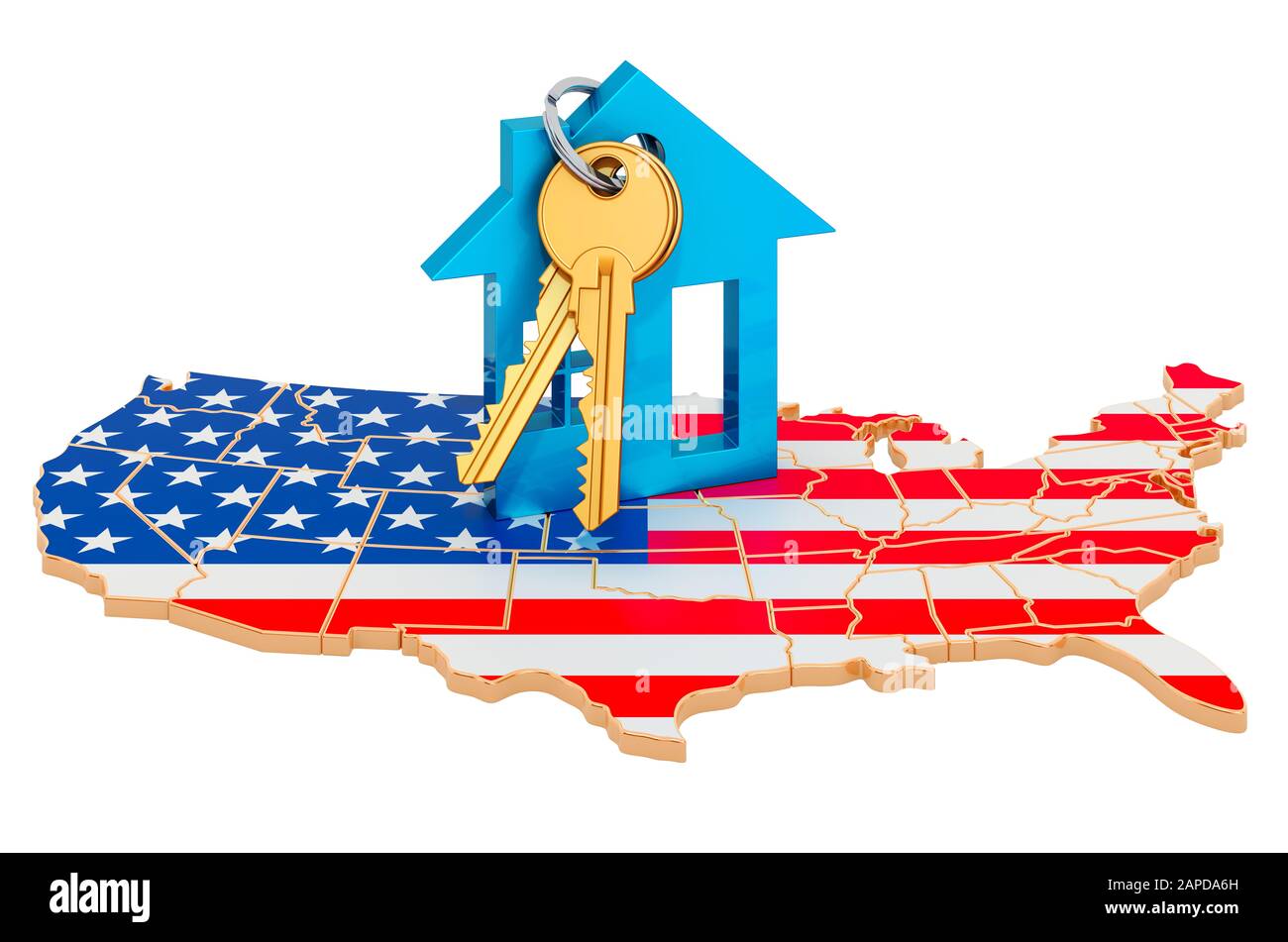 Real estate in the USA concept. Property for sale, rent or mortgage. 3D ...