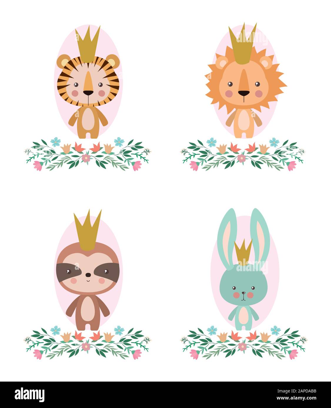 Cute tiger lion sloth and rabbit cartoon vector design Stock Vector ...