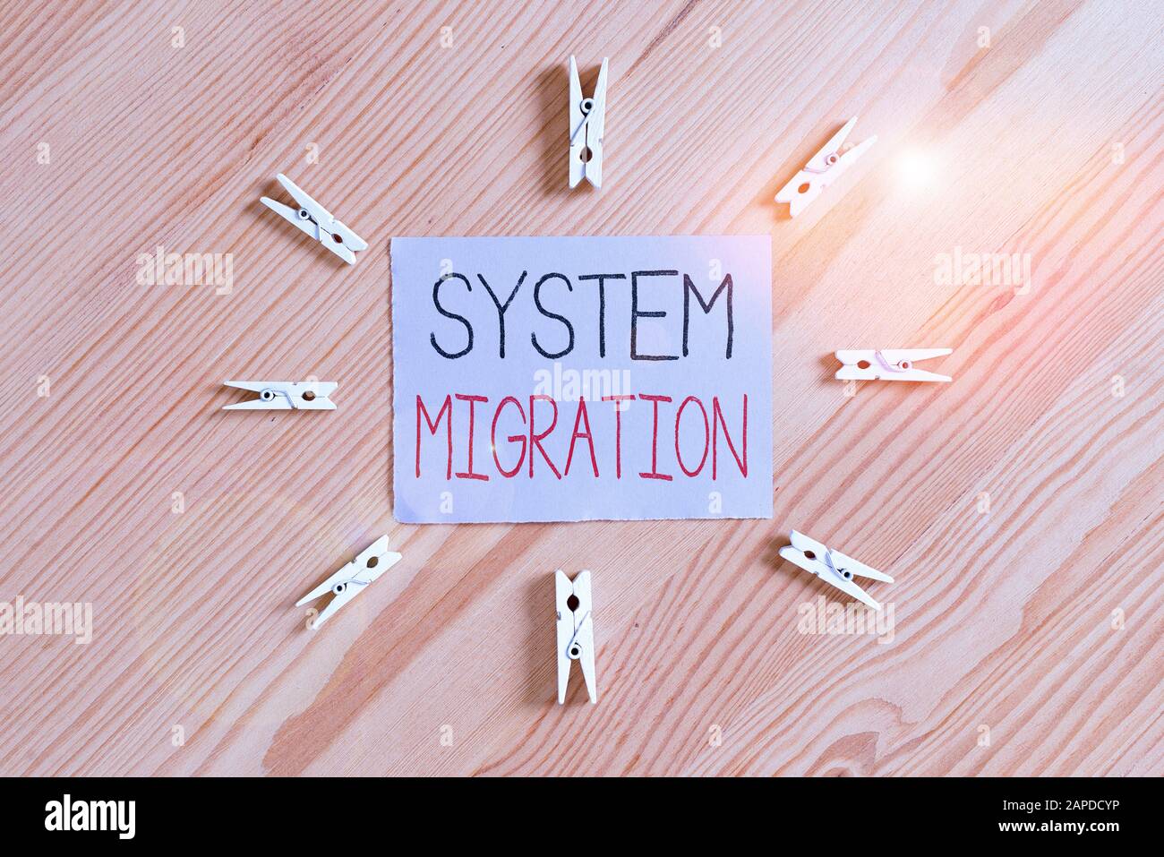 Handwriting text System Migration. Conceptual photo moving from the use ...