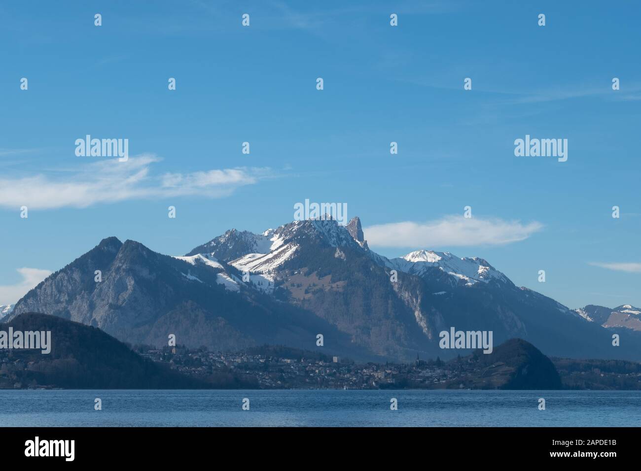 View of Lake Thun near the town of Spietz, Interlaken, Switzerland ...