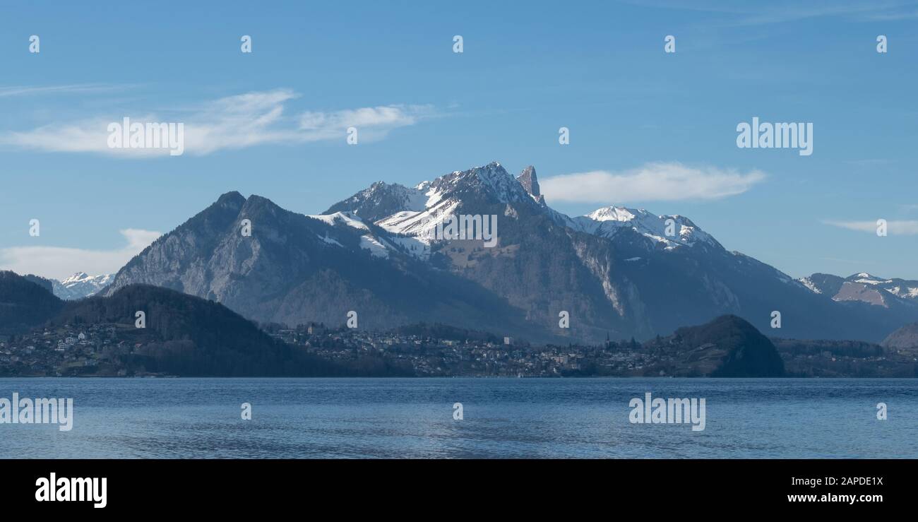 View of Lake Thun near the town of Spietz, Interlaken, Switzerland ...