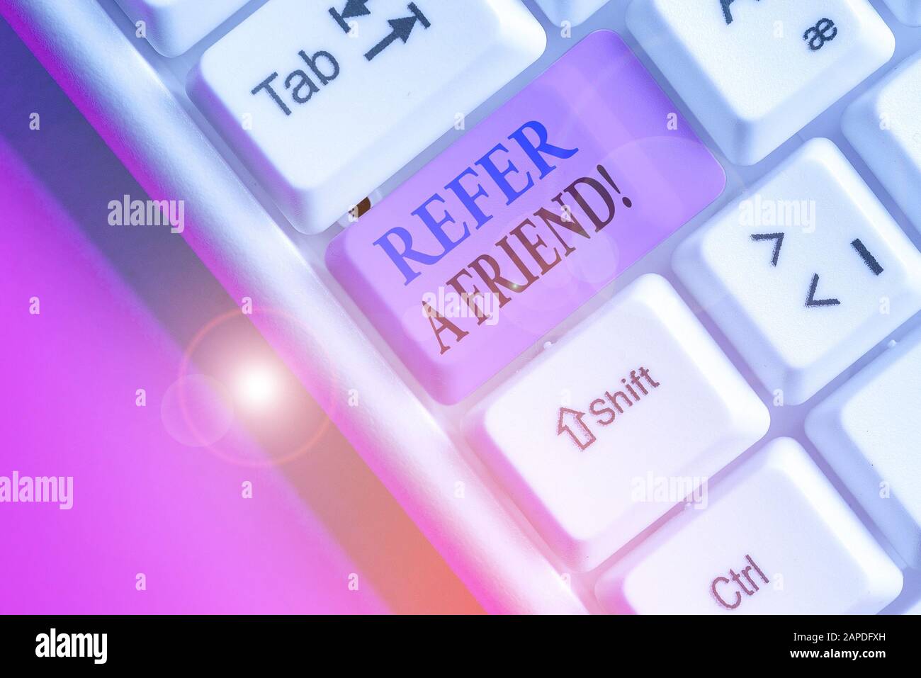 Text sign showing Refer A Friend. Business photo text direct someone to ...