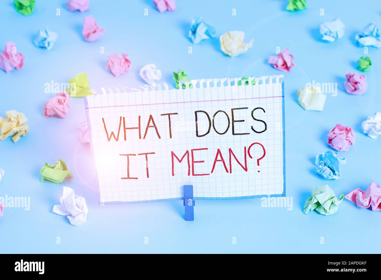 Handwriting text What Does It Mean question. Conceptual photo Give me ...