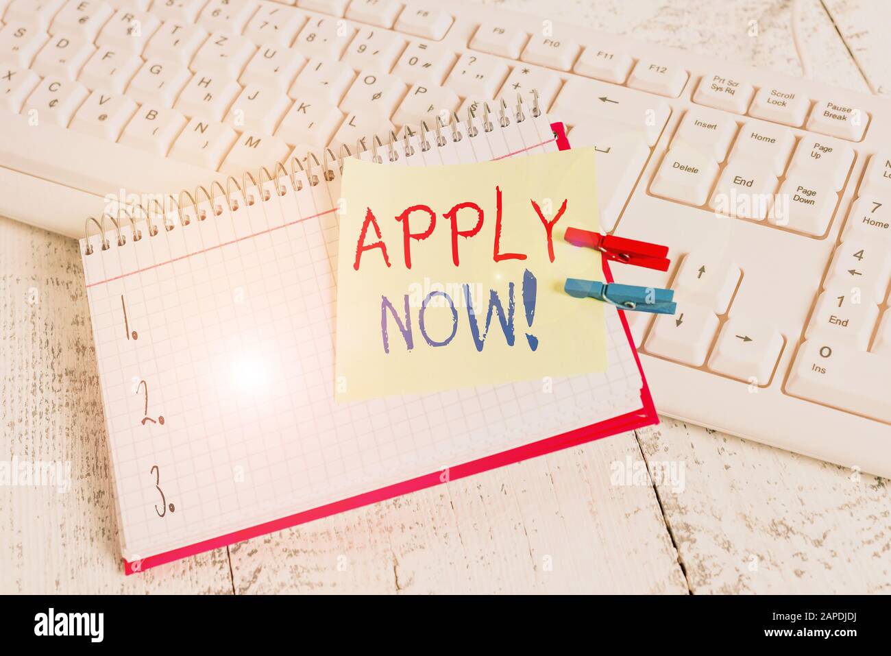 Writing note showing Apply Now. Business concept for request something ...