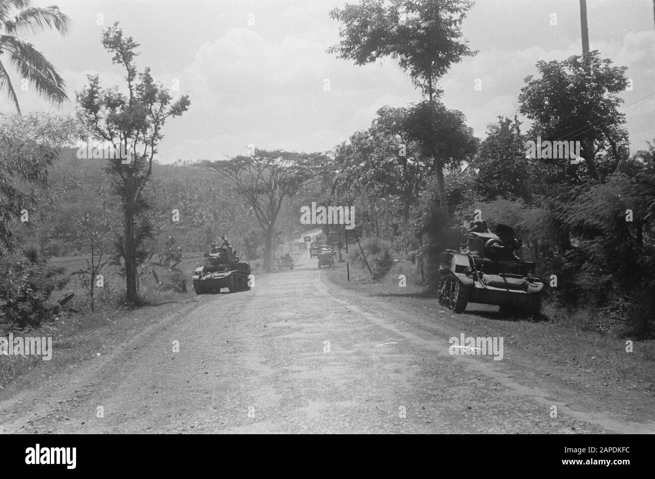 Infantry and armor KNIL Description: Ambarawa. Stuart tanks of a 3 ...
