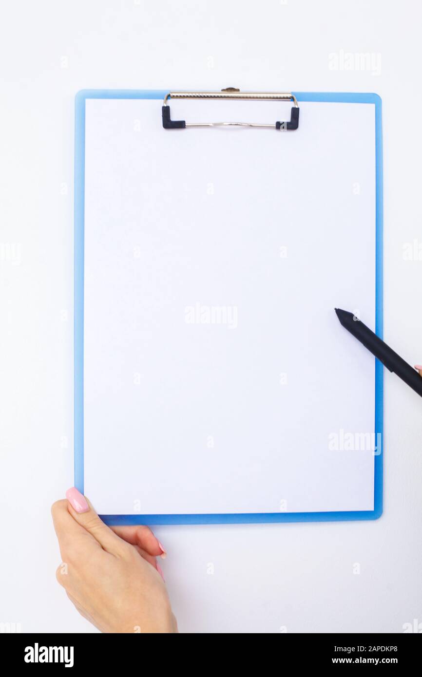 Blank Folder with White Paper. Hand that Holding Folder and Handle on ...