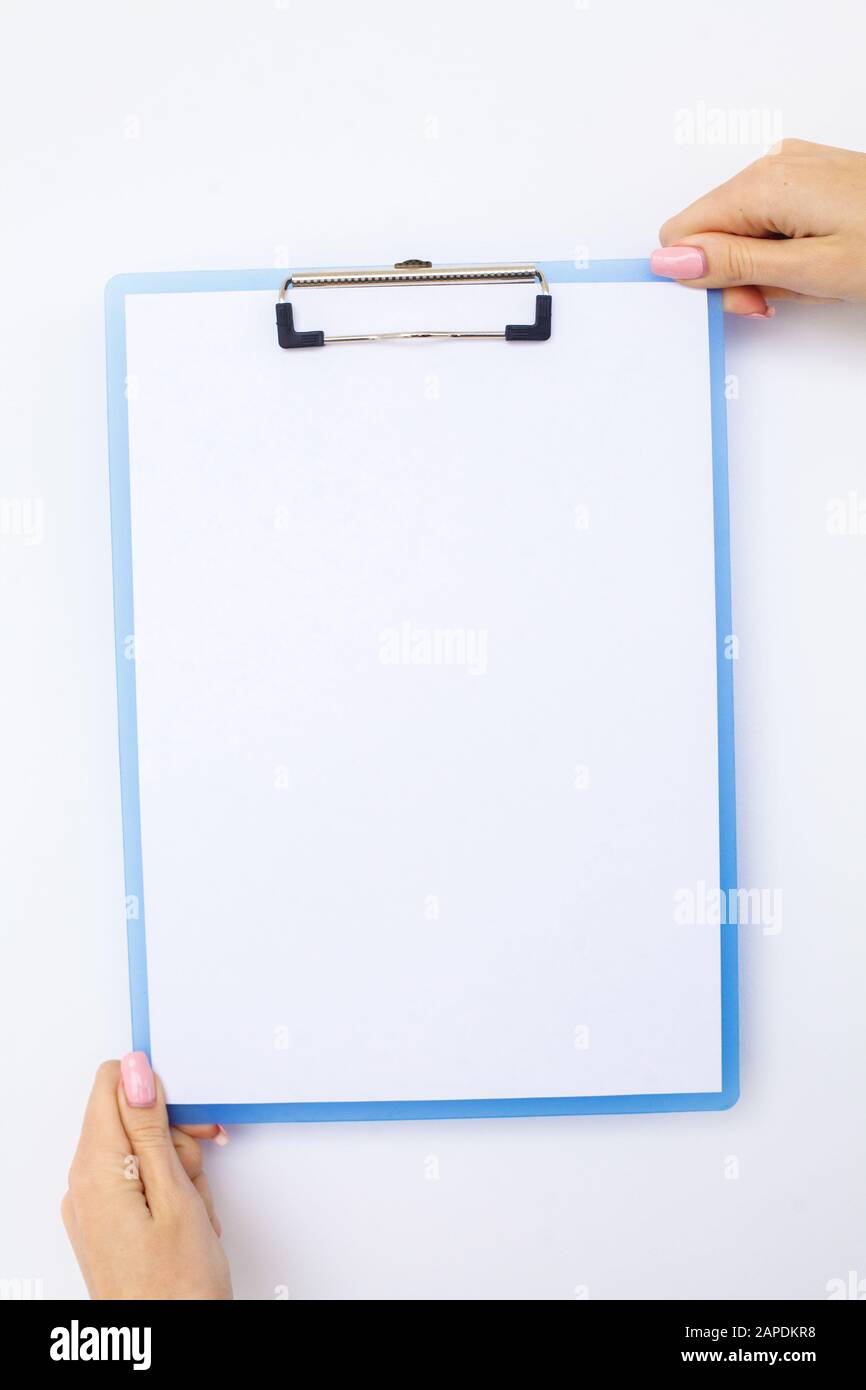 Blank Folder with White Paper. Hand that Holding Folder and Handle on ...