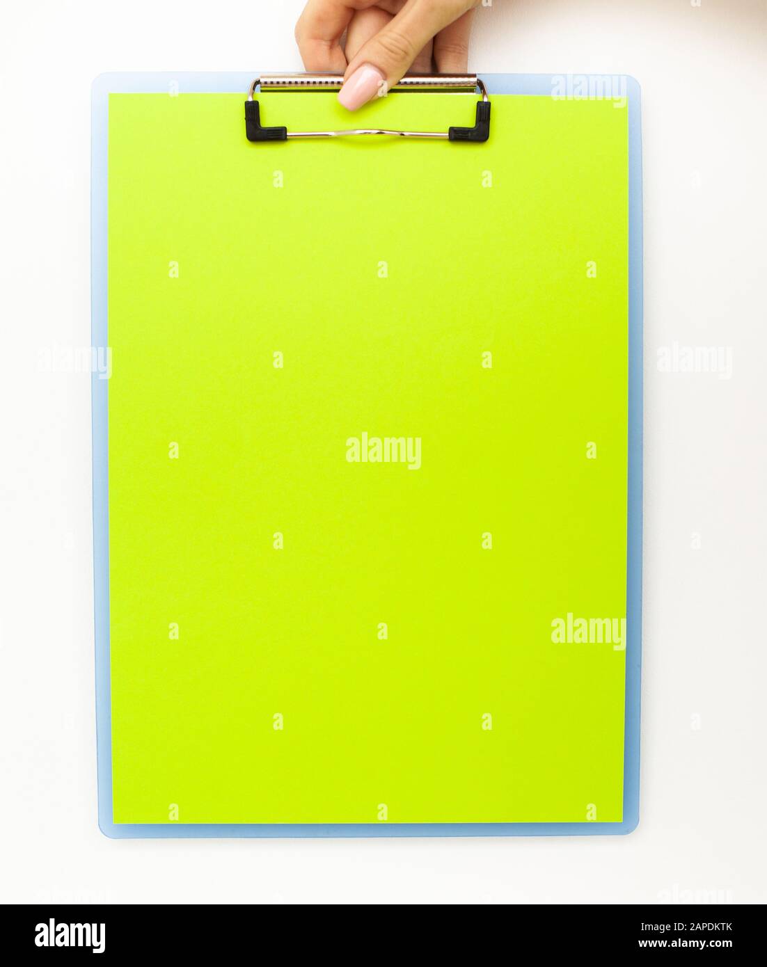 Blank Folder with Green Paper. Hand that Holding Folder and Handle on ...