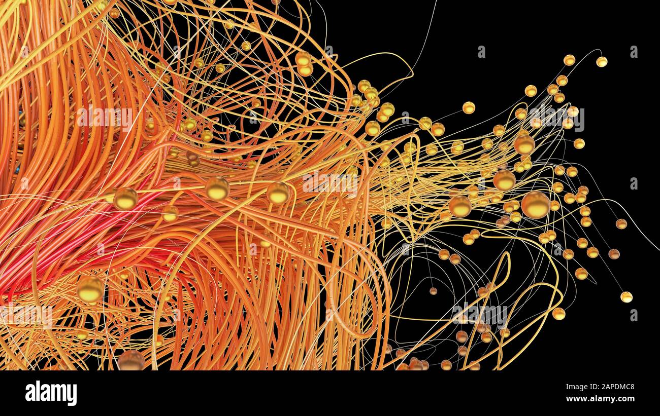 Twisted cosmic lines or strings in the black space. Beautiful swirls ...