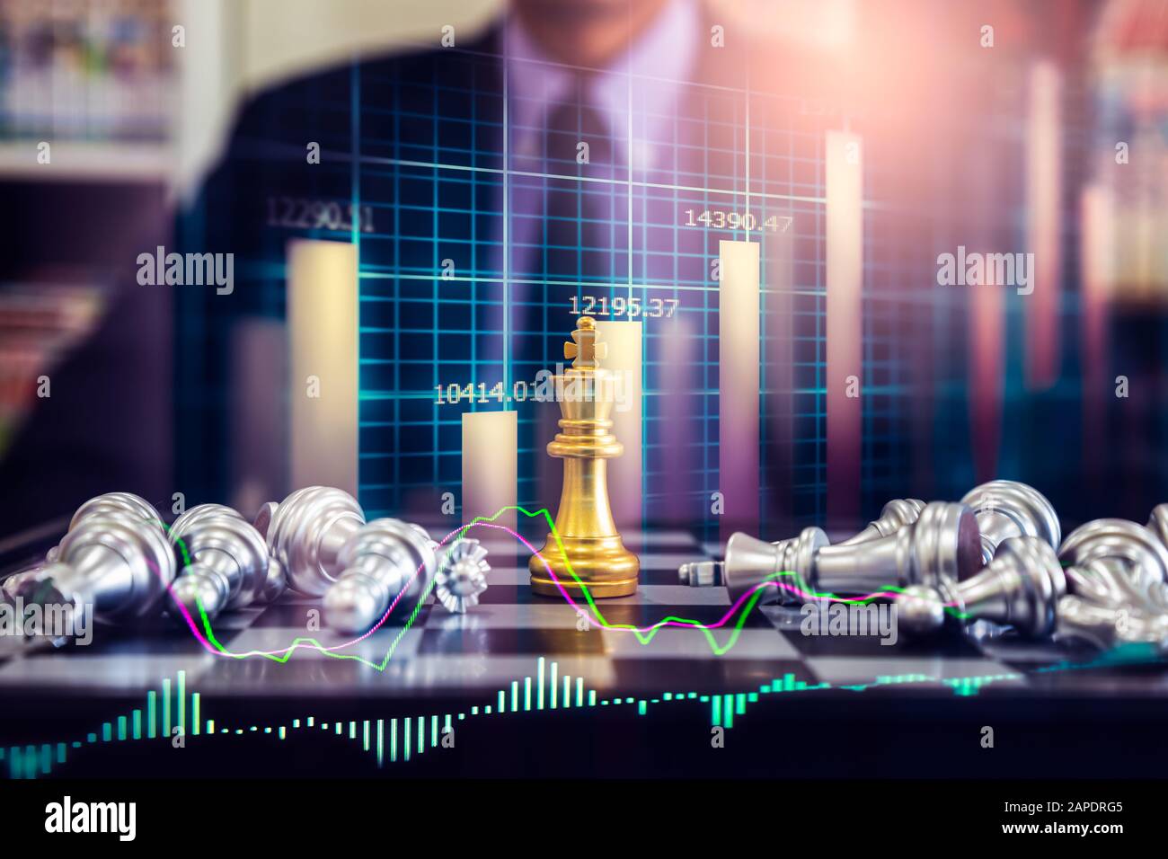 Chess game on chess board on stock market or forex trading graph chart ...